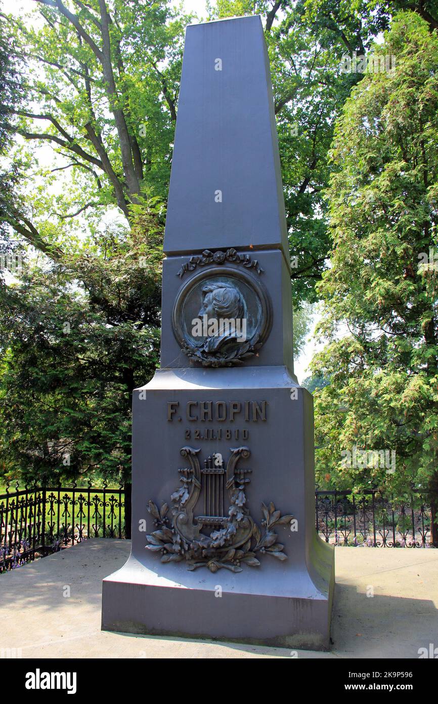 Chopin Monument-obelisk, in the park at the birth place of Frederic ...