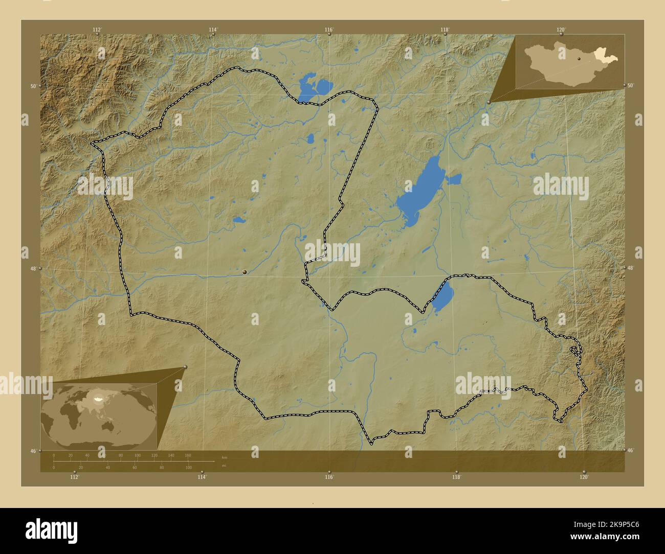 Dornod, province of Mongolia. Colored elevation map with lakes and ...