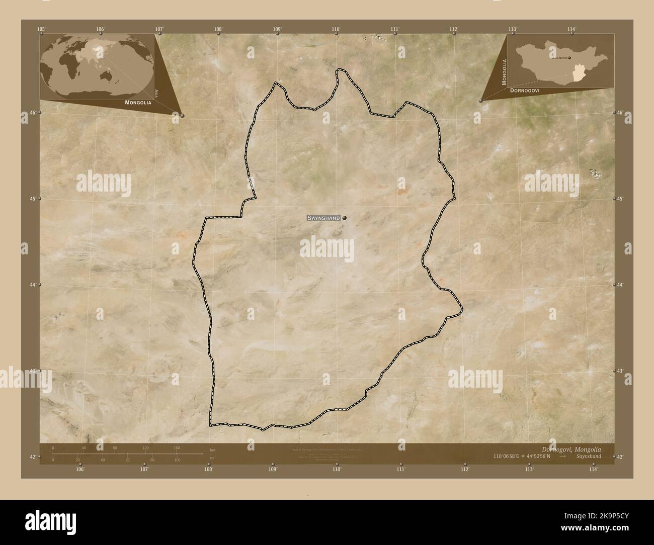Dornogovi, province of Mongolia. Low resolution satellite map ...