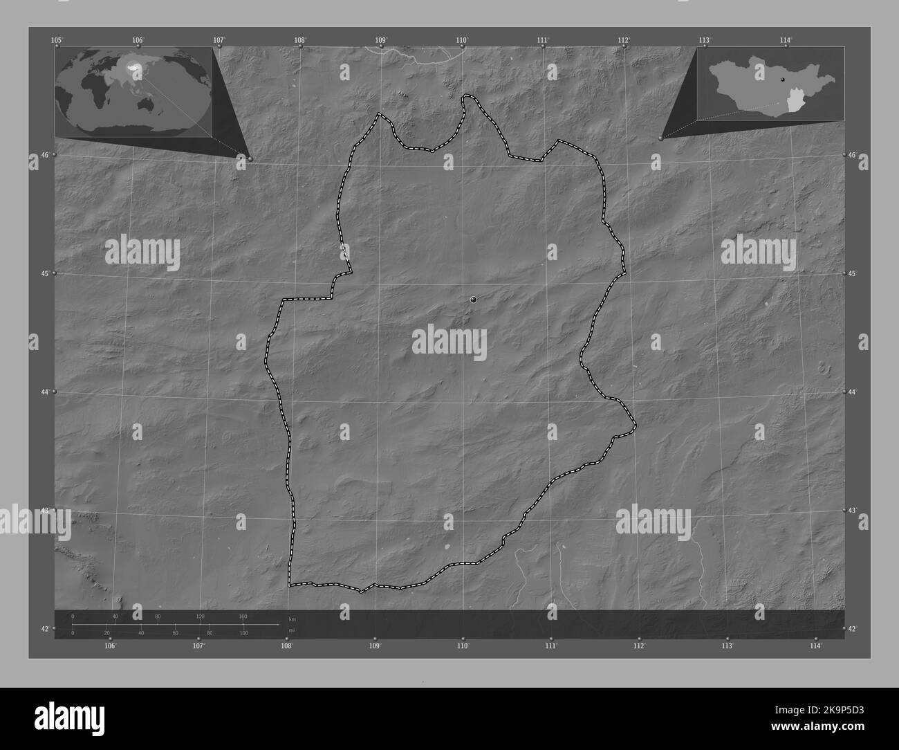 Dornogovi, province of Mongolia. Bilevel elevation map with lakes and ...