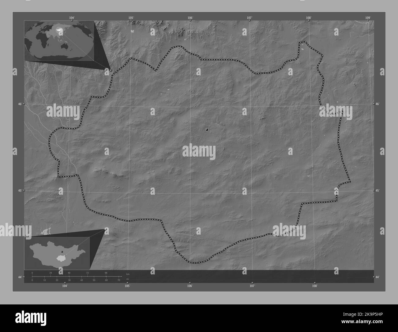 Dundgovi, province of Mongolia. Bilevel elevation map with lakes and ...