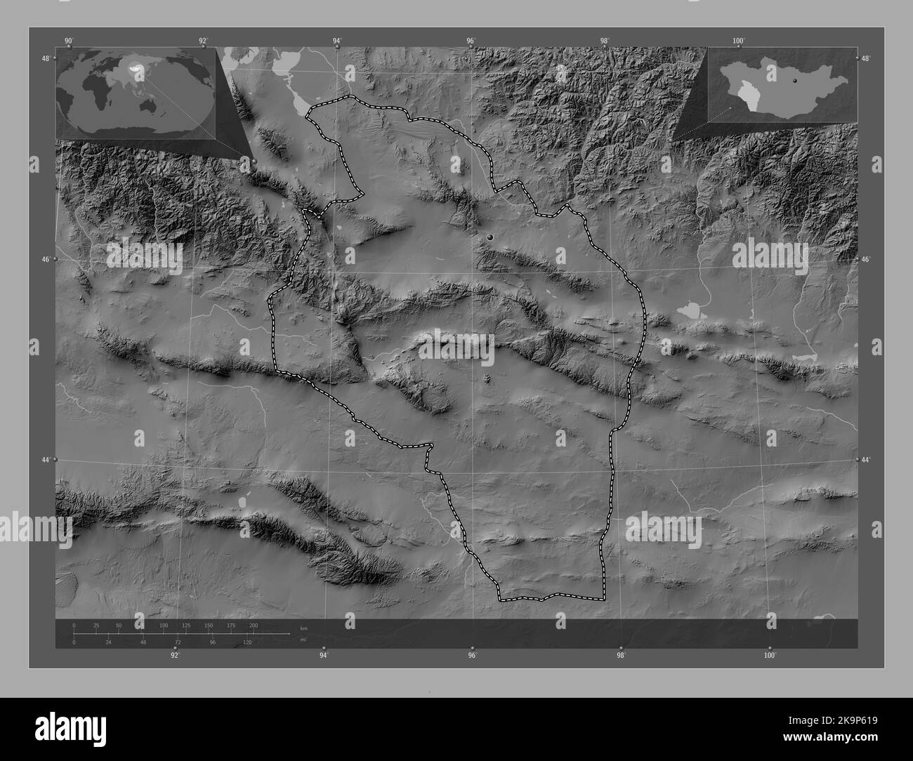 Govi-Altay, province of Mongolia. Bilevel elevation map with lakes and ...