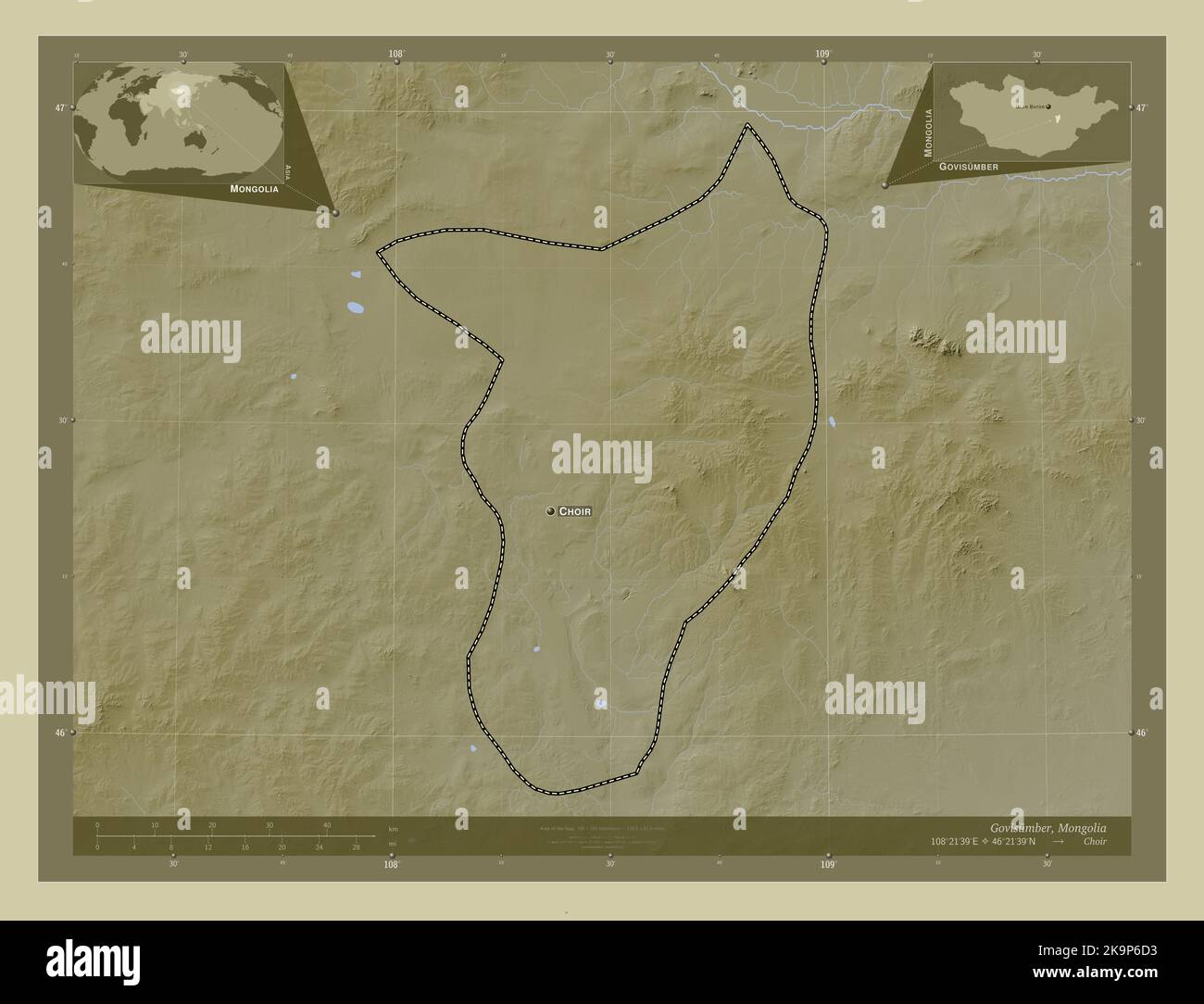 Govisumber, municipality of Mongolia. Elevation map colored in wiki ...