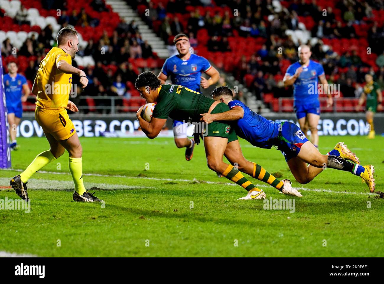 Australia's Latrell Mitchell scores his side's fifth try during the ...