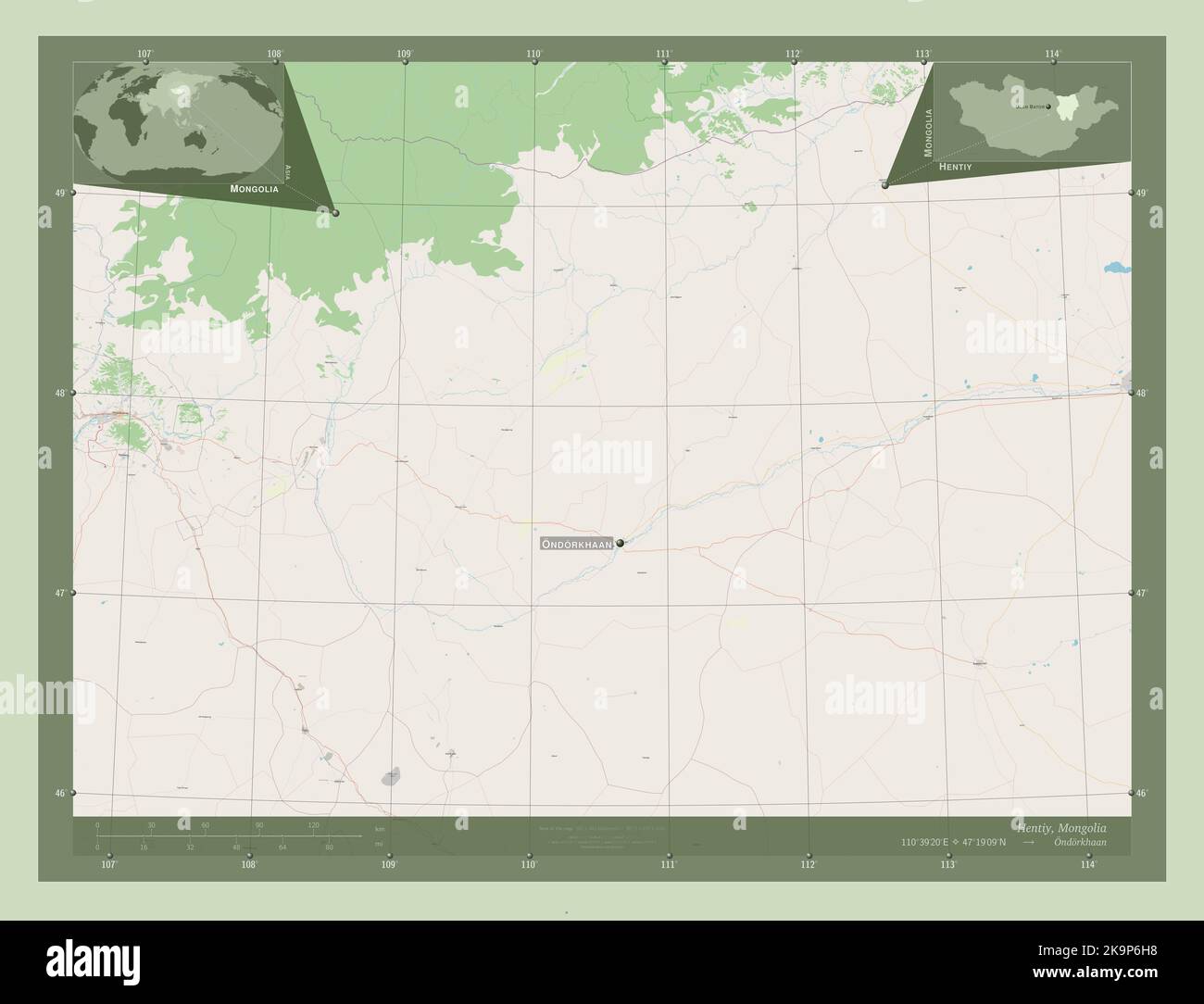 Hentiy, province of Mongolia. Open Street Map. Locations and names of ...