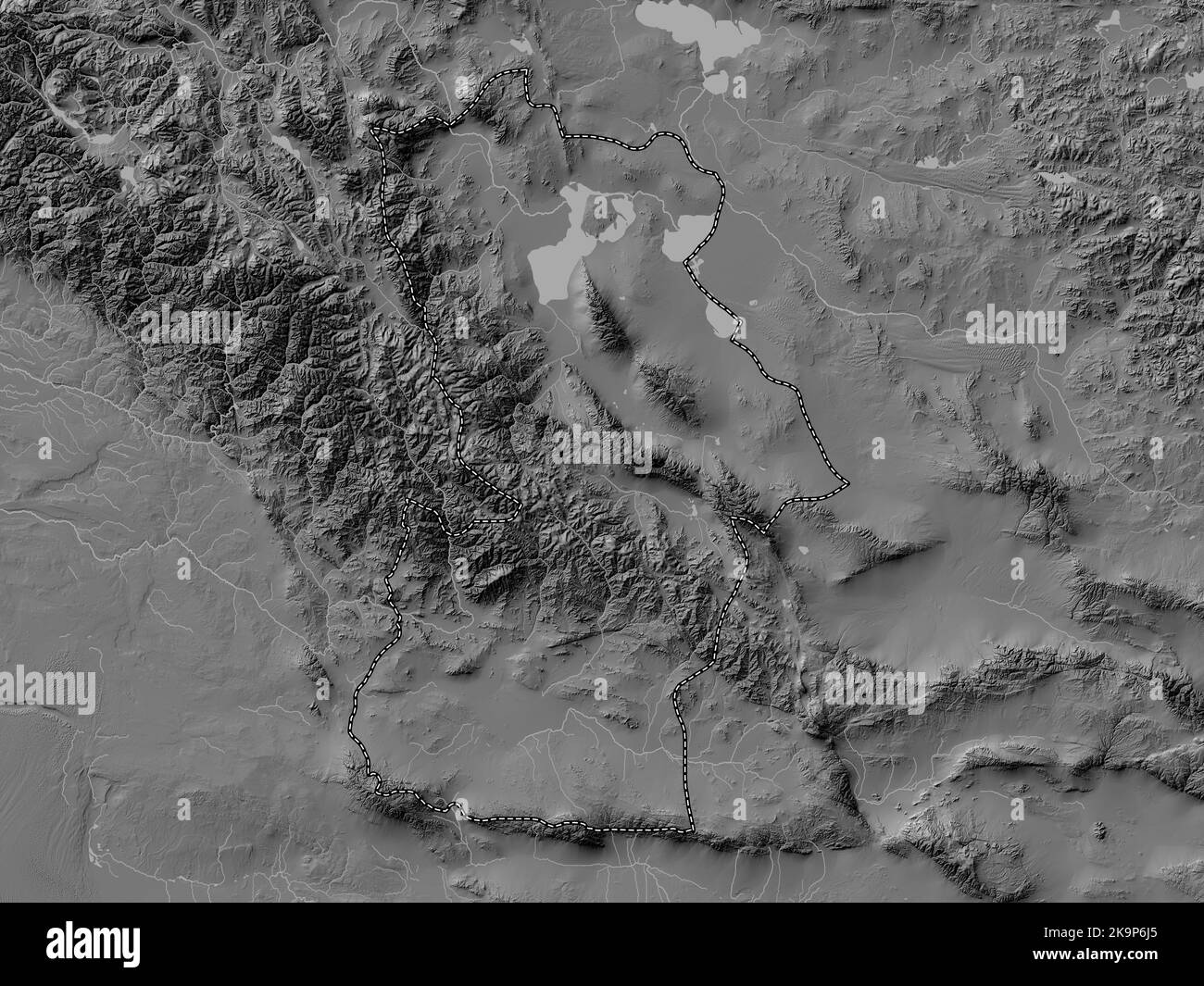 Hovd, province of Mongolia. Bilevel elevation map with lakes and rivers ...