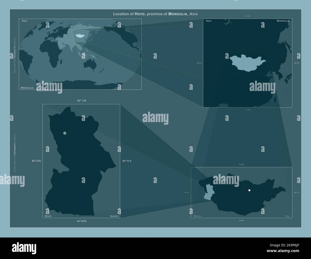 Hovd, province of Mongolia. Diagram showing the location of the region ...