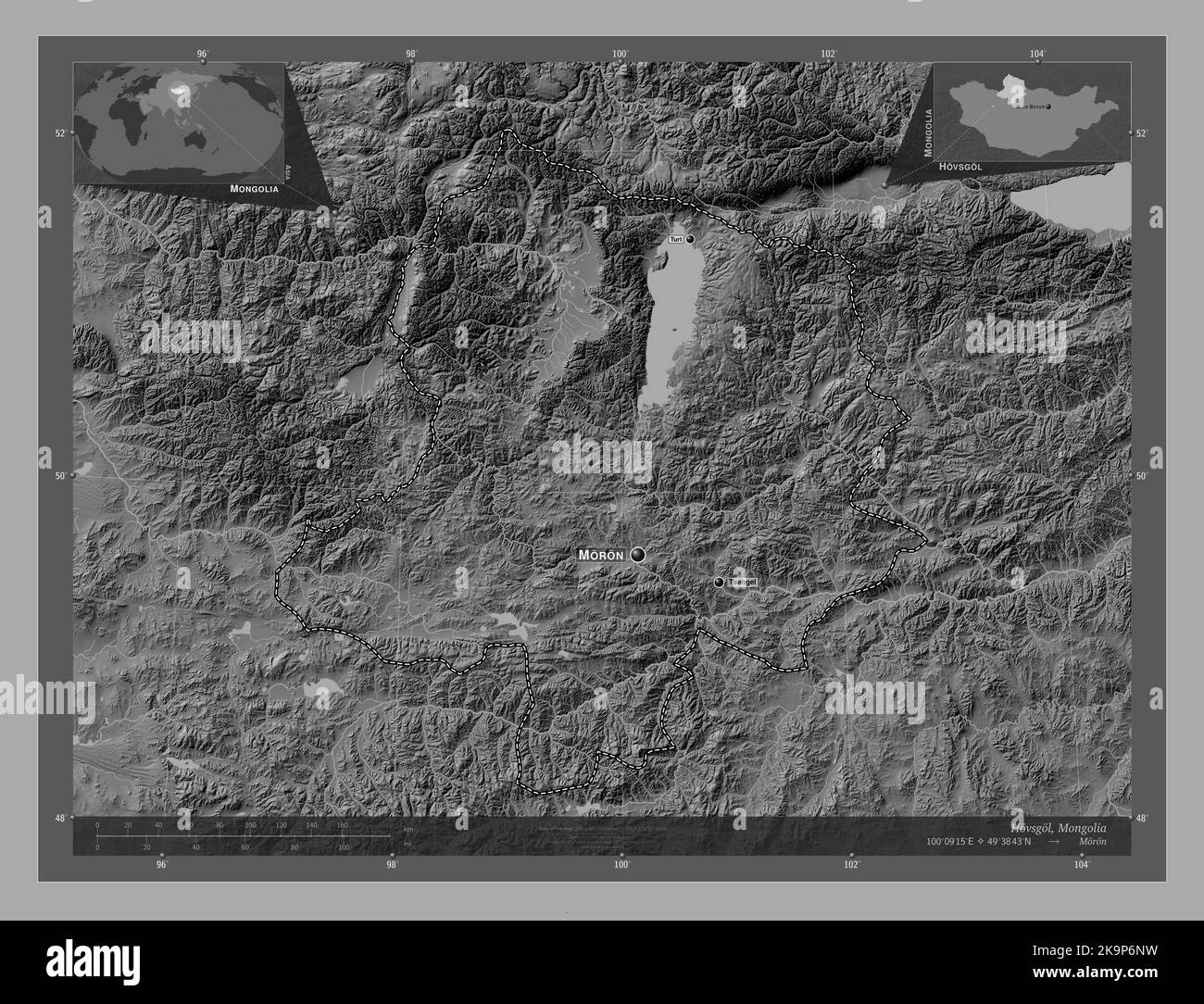 Hovsgol, province of Mongolia. Bilevel elevation map with lakes and ...