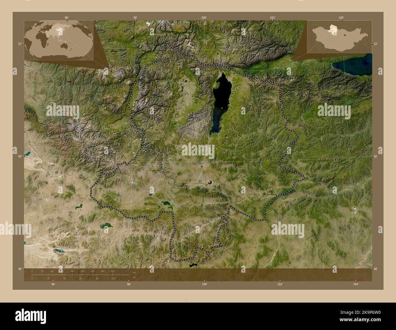 Hovsgol, province of Mongolia. Low resolution satellite map. Corner ...