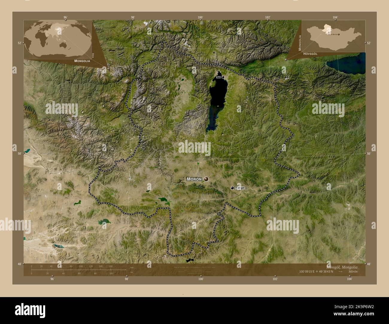 Hovsgol, province of Mongolia. Low resolution satellite map. Locations ...