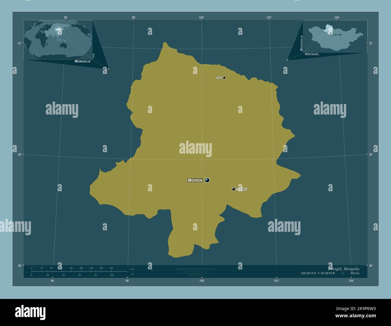 Hovsgol, province of Mongolia. Solid color shape. Locations and names ...