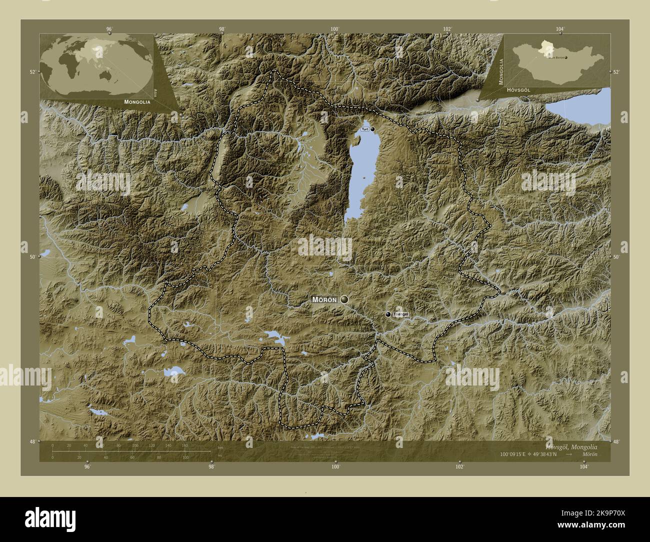 Hovsgol, province of Mongolia. Elevation map colored in wiki style with ...