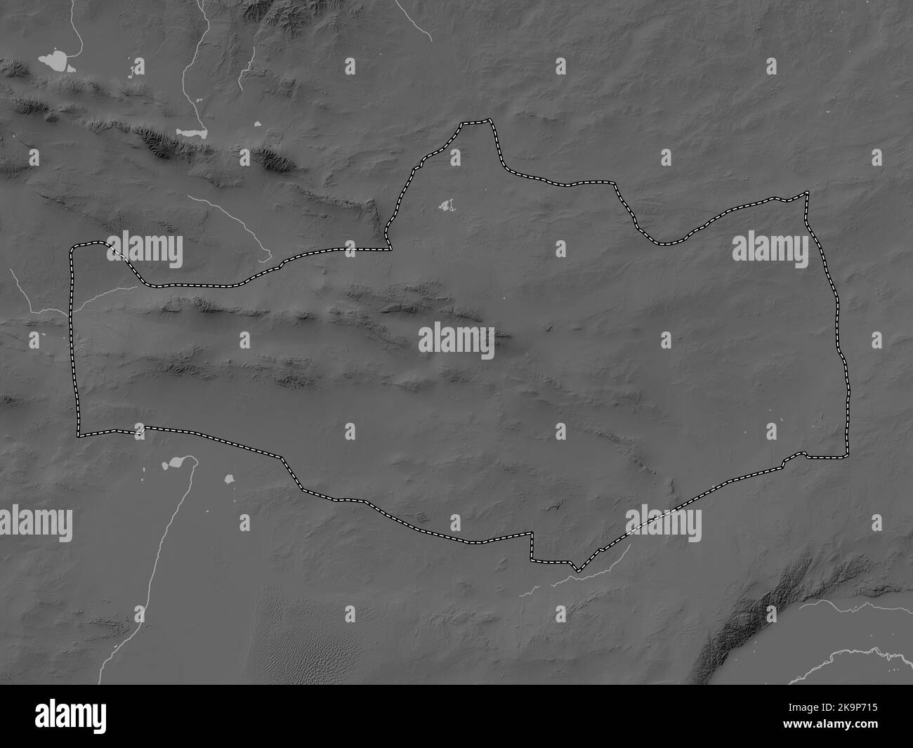 Omnogovi, province of Mongolia. Grayscale elevation map with lakes and ...