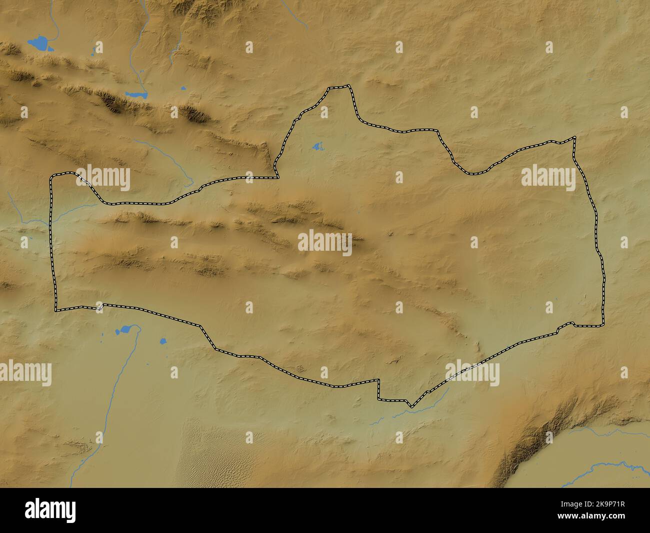 Omnogovi, province of Mongolia. Colored elevation map with lakes and ...