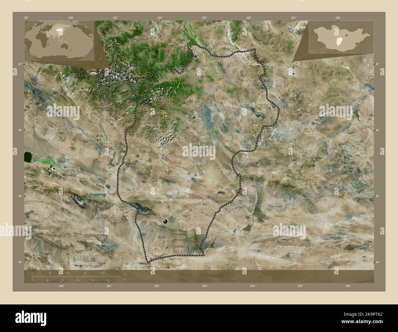 Ovorhangay, province of Mongolia. High resolution satellite map ...