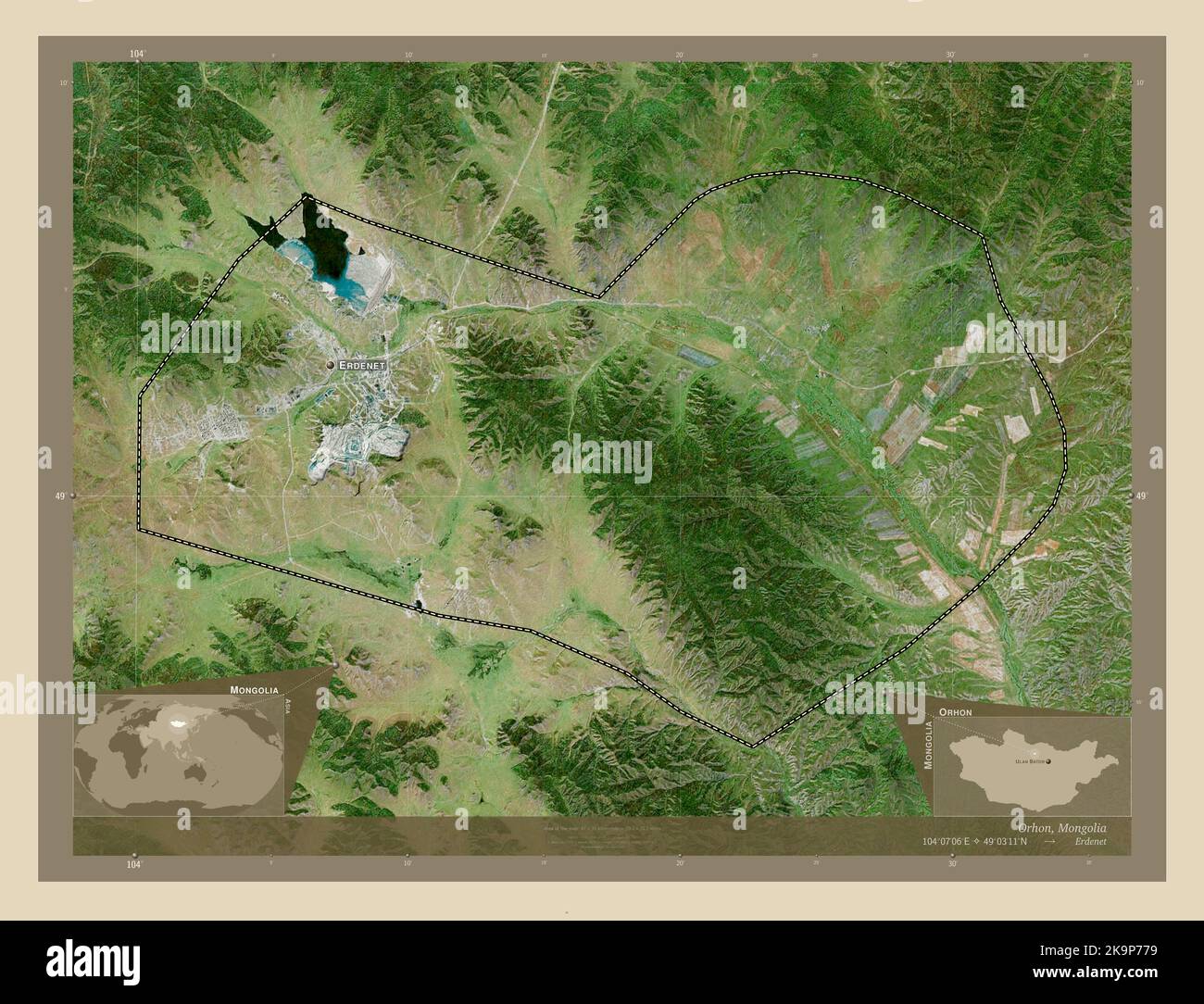 Orhon, municipality of Mongolia. High resolution satellite map ...
