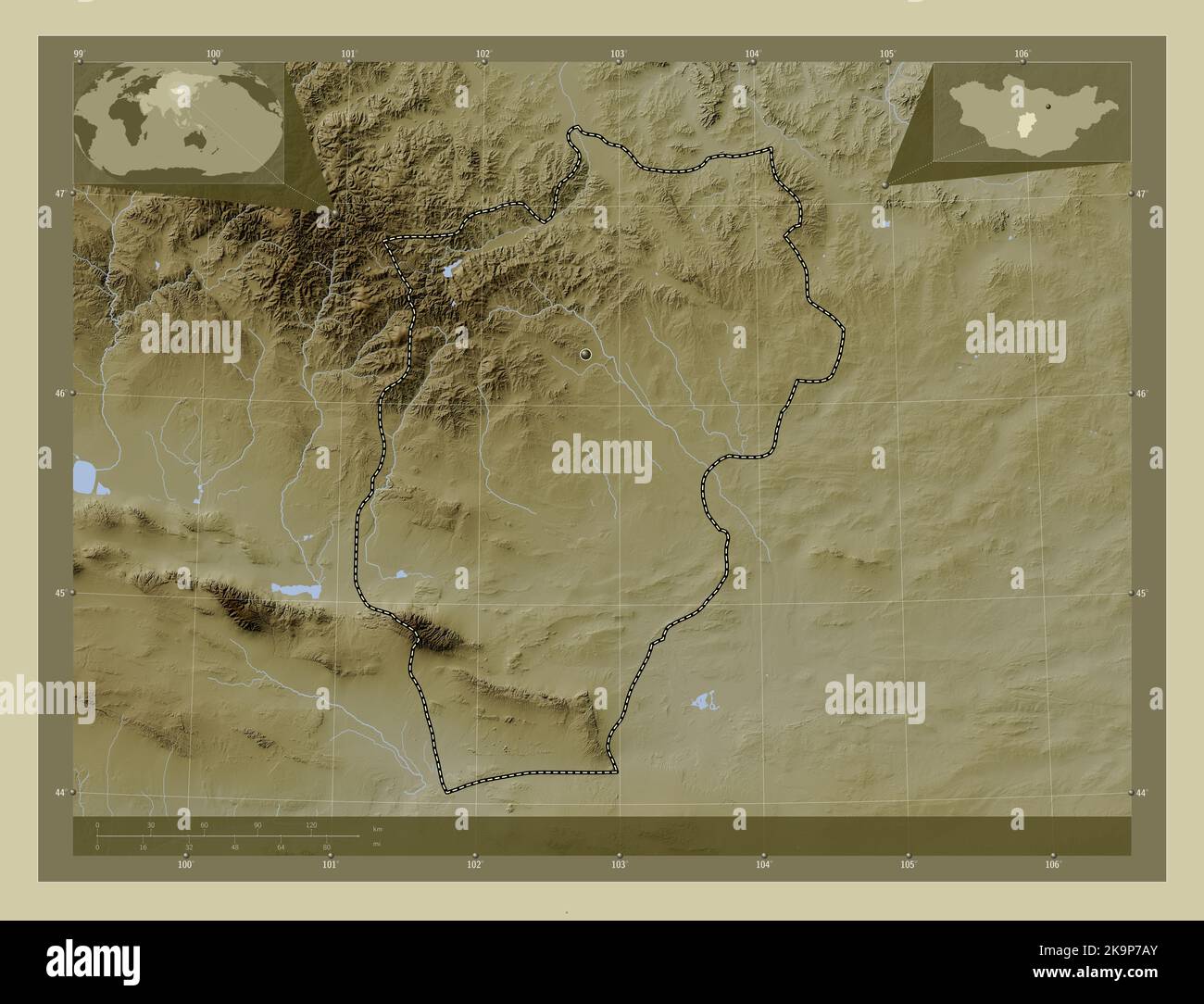 Ovorhangay, province of Mongolia. Elevation map colored in wiki style ...