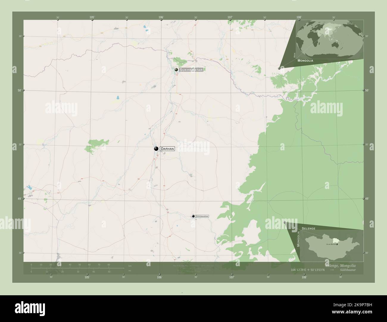 Selenge, province of Mongolia. Open Street Map. Locations and names of ...