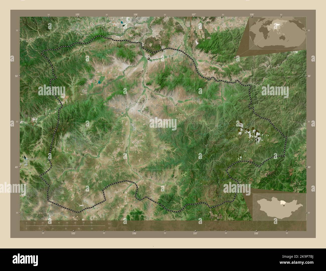 Selenge, province of Mongolia. High resolution satellite map. Corner ...