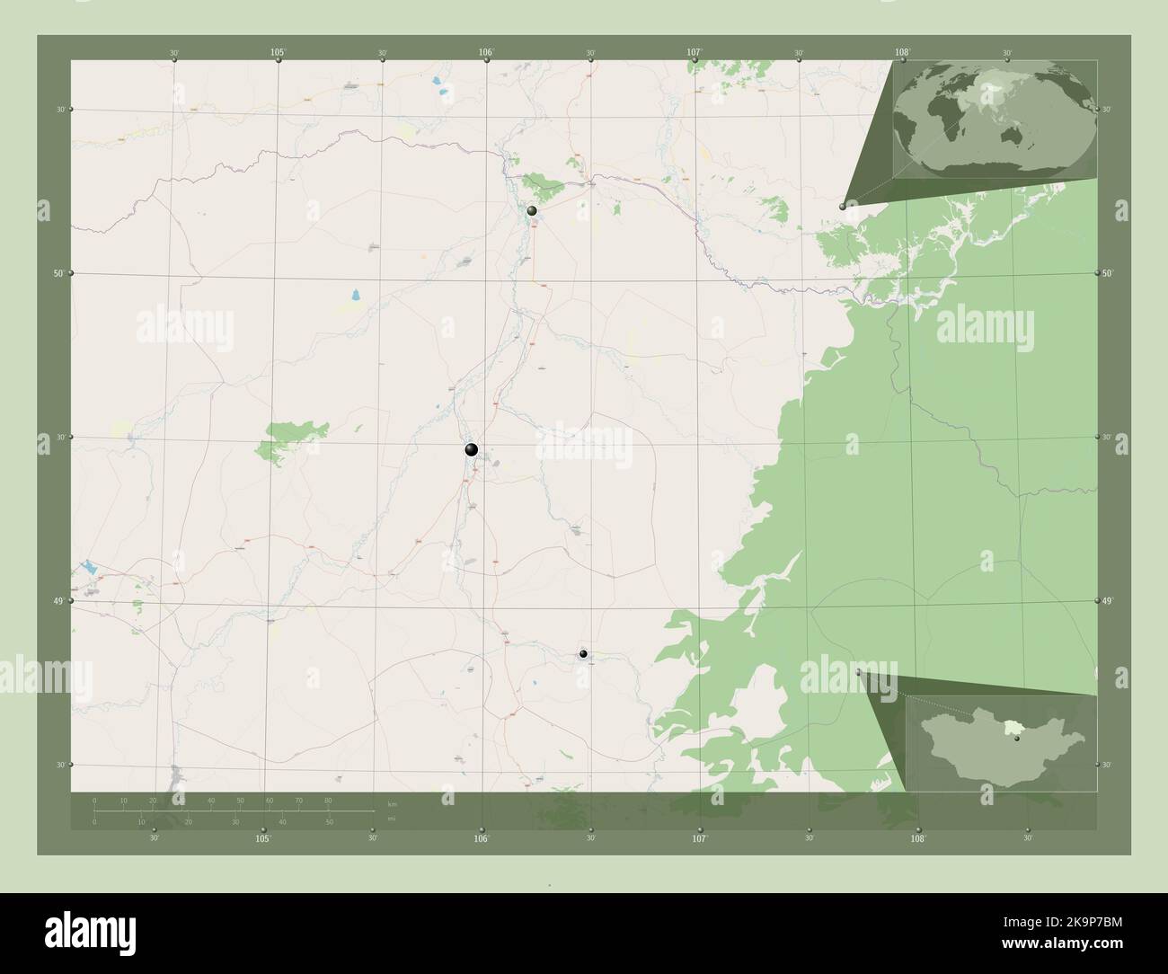 Selenge, province of Mongolia. Open Street Map. Locations of major ...