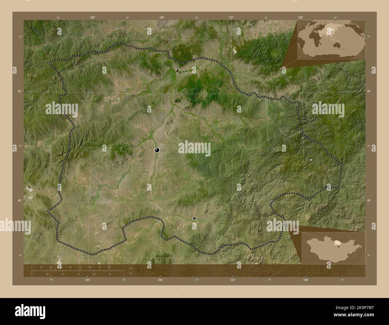 Selenge, province of Mongolia. Low resolution satellite map. Locations ...