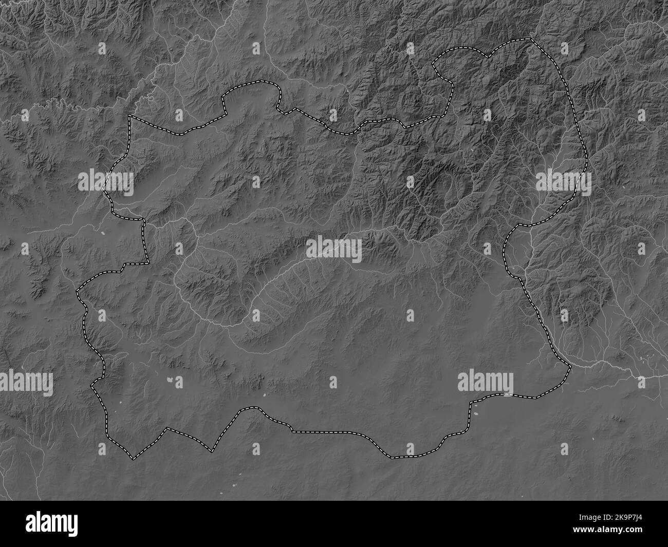 Tov, province of Mongolia. Grayscale elevation map with lakes and ...