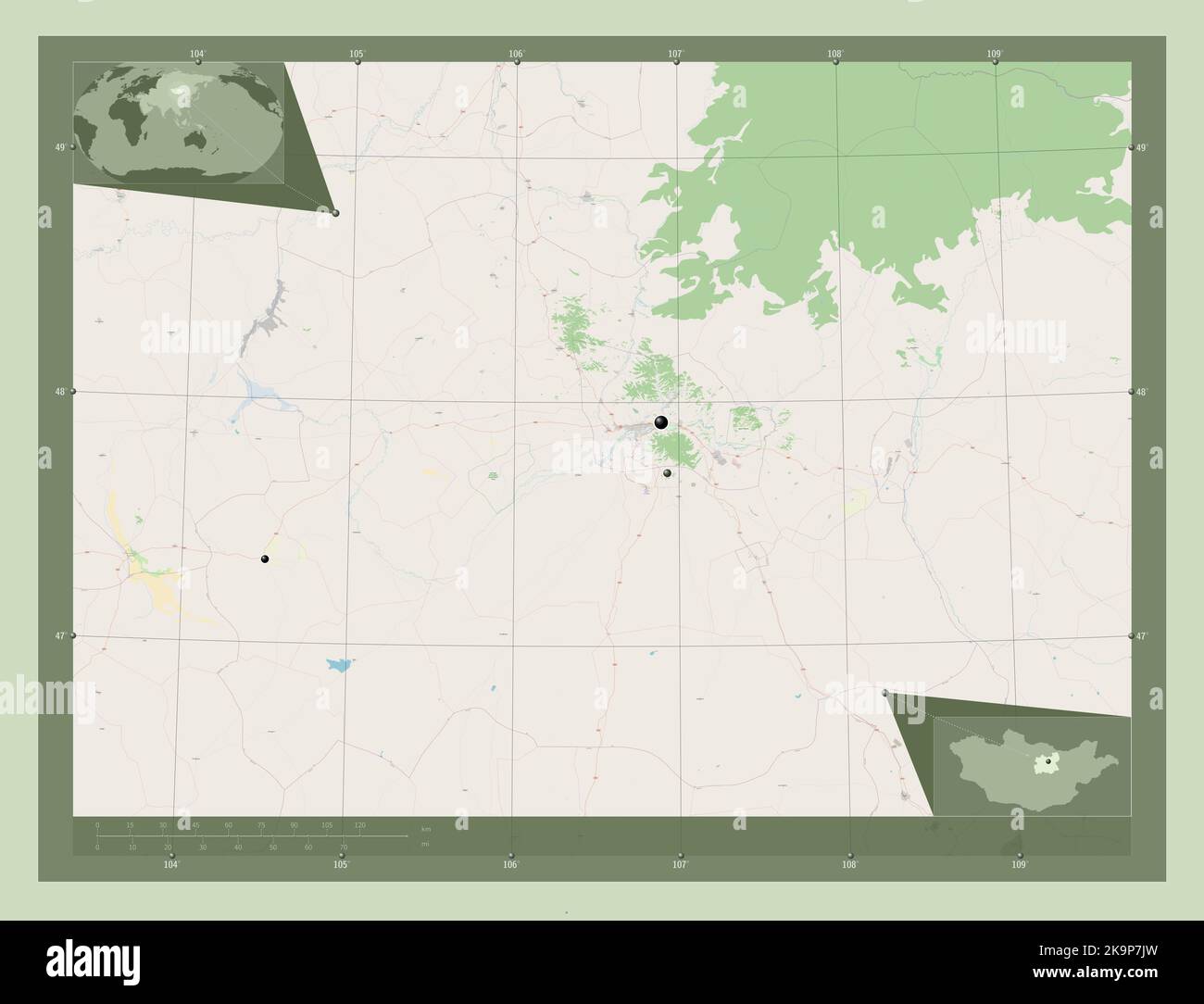 Tov, province of Mongolia. Open Street Map. Locations of major cities ...