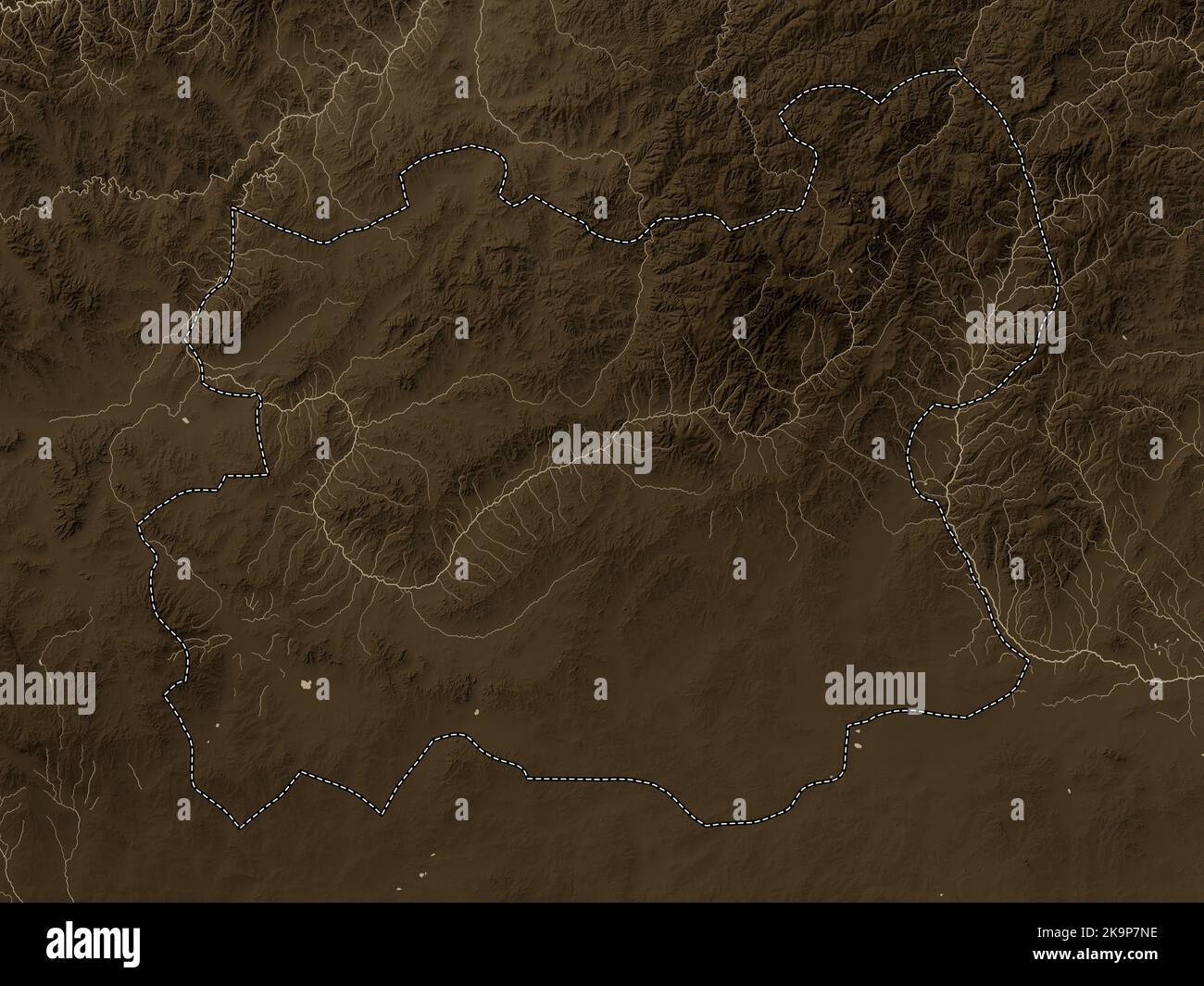Tov, province of Mongolia. Elevation map colored in sepia tones with ...