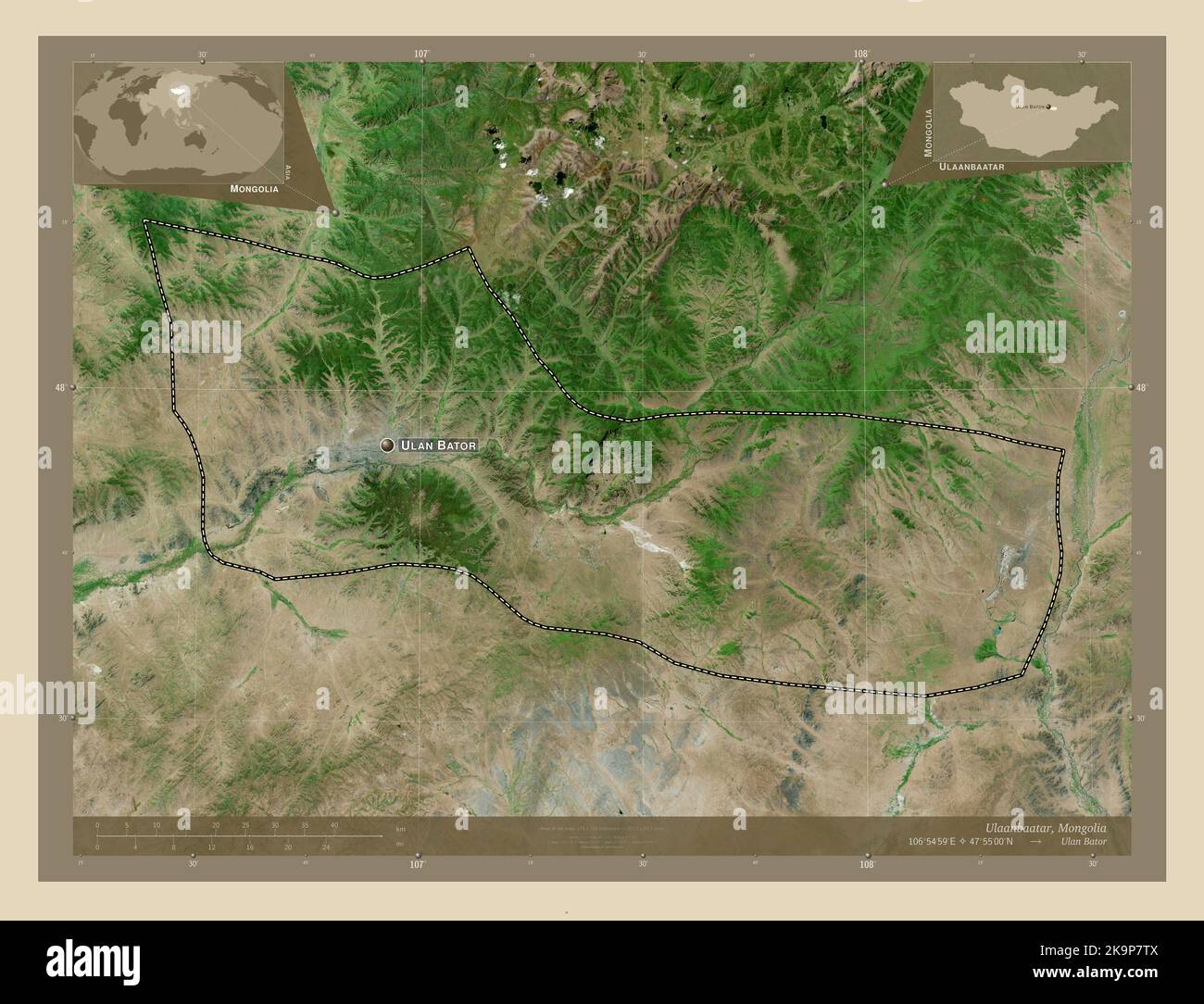 Ulaanbaatar, municipality of Mongolia. High resolution satellite map ...