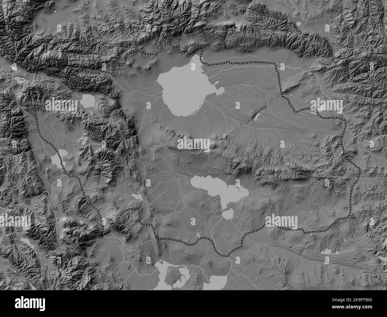 Uvs, province of Mongolia. Bilevel elevation map with lakes and rivers ...