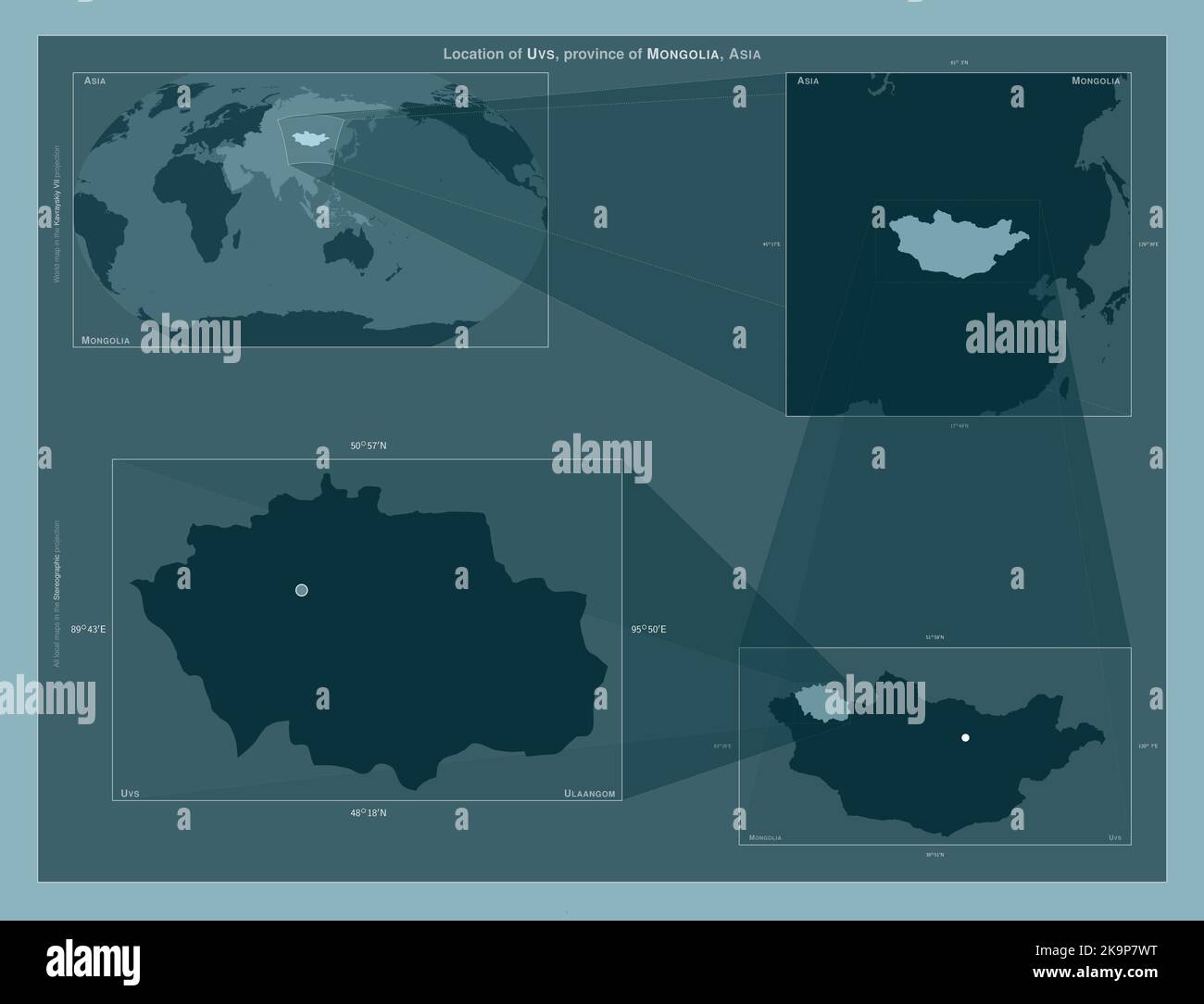 Uvs, province of Mongolia. Diagram showing the location of the region ...