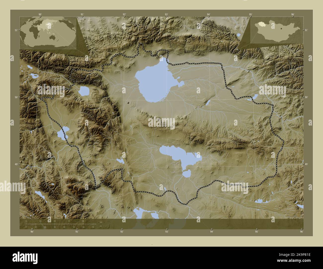 Uvs, province of Mongolia. Elevation map colored in wiki style with ...