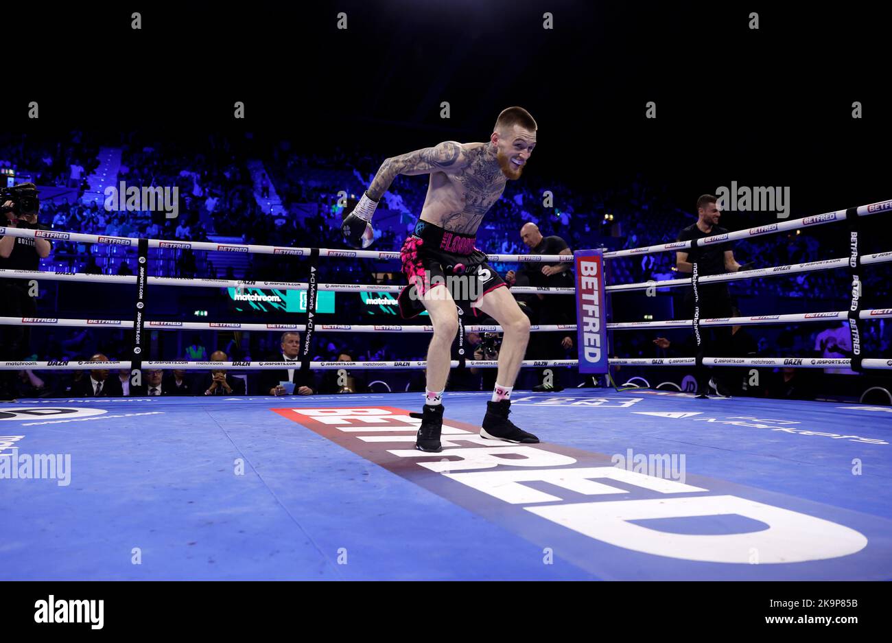 Gary Cully celebrates knocking down Jaouad Belmehdi in the first round ...