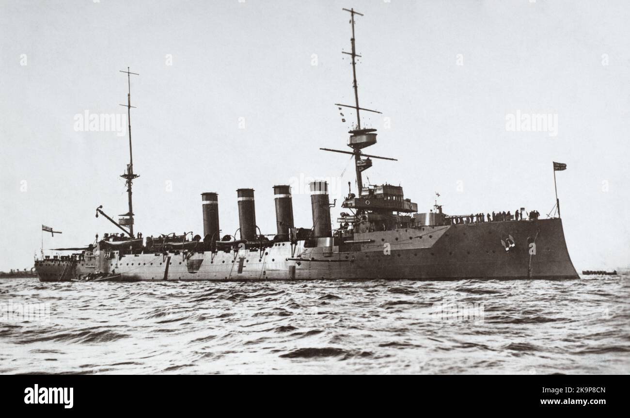 The First World War era cruiser HMS Devonshire. Lunched in 1904, it ...