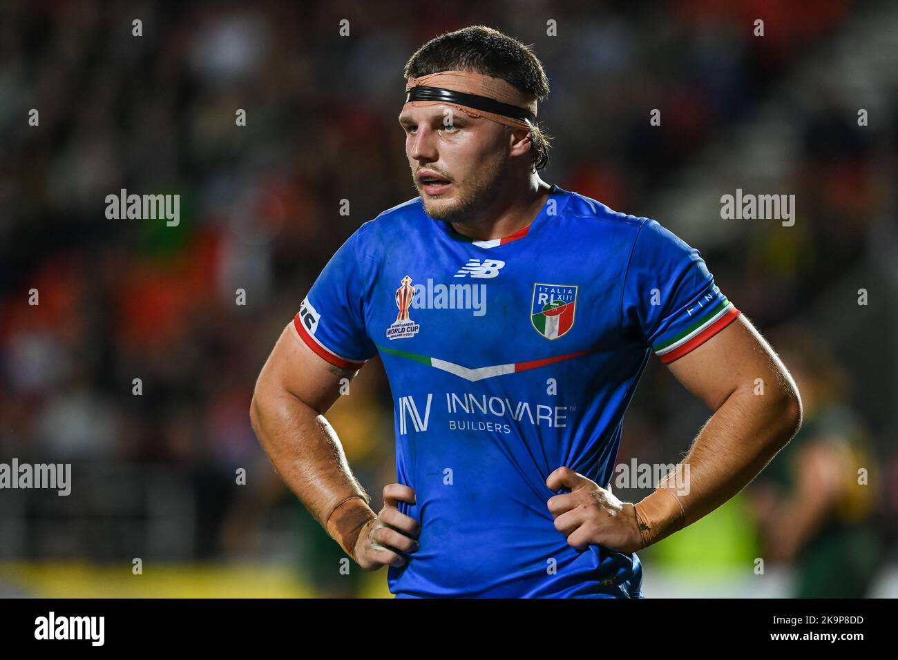 Luca Moretti of Italy during the Rugby League World Cup 2021 match Australia vs Italy at Totally ...