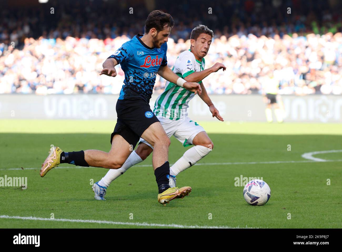 Diego Armando Maradona stadium, Naples, Italy, October 29, 2022, Khvicha Kvaratskhelia of Napoli ...