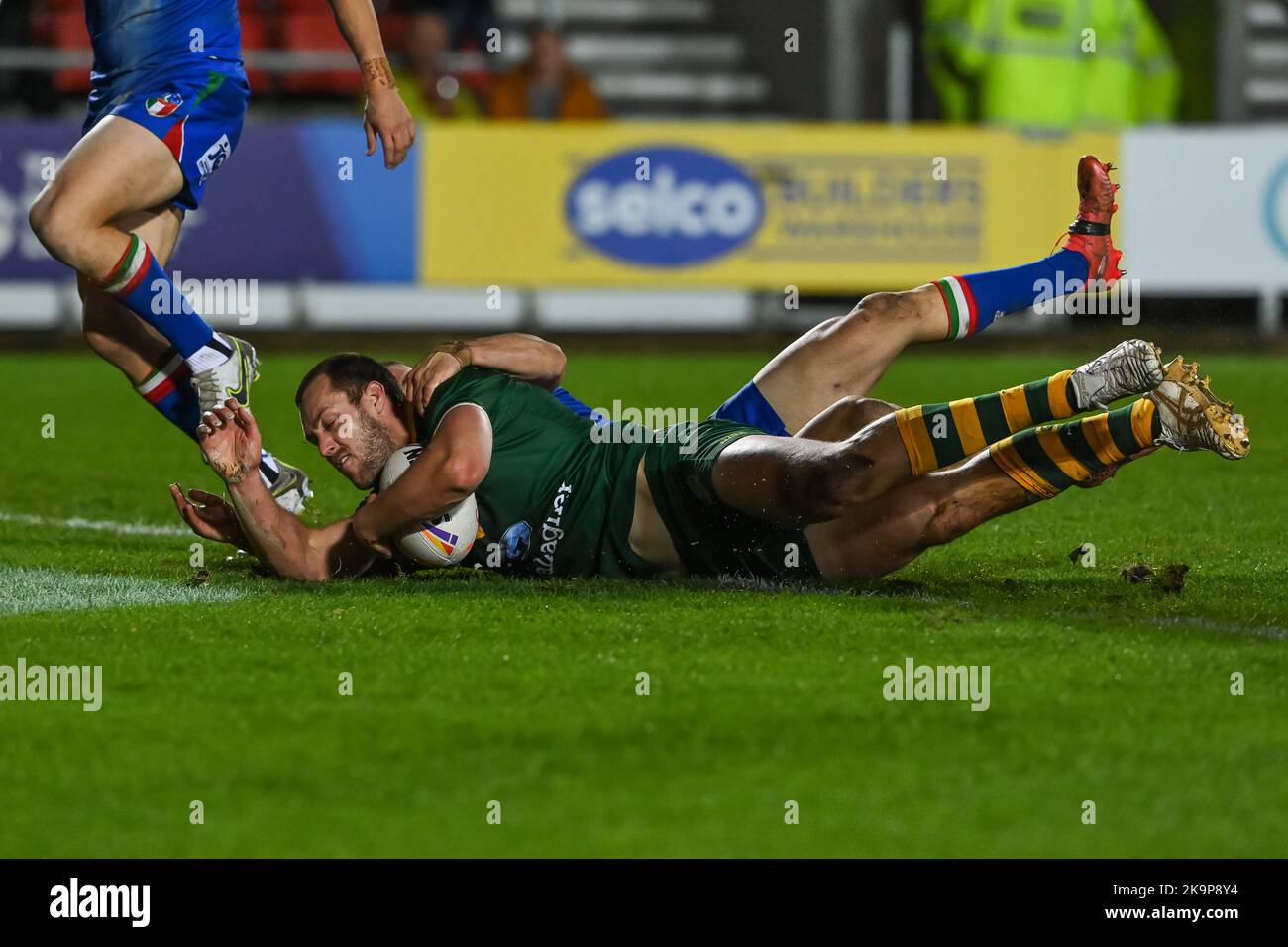 Isaah Yeo of Australia goes over for a try during the Rugby League ...