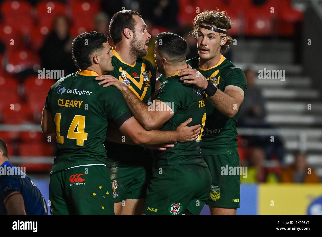 Isaah Yeo of Australia celebrates his try during the Rugby League World ...