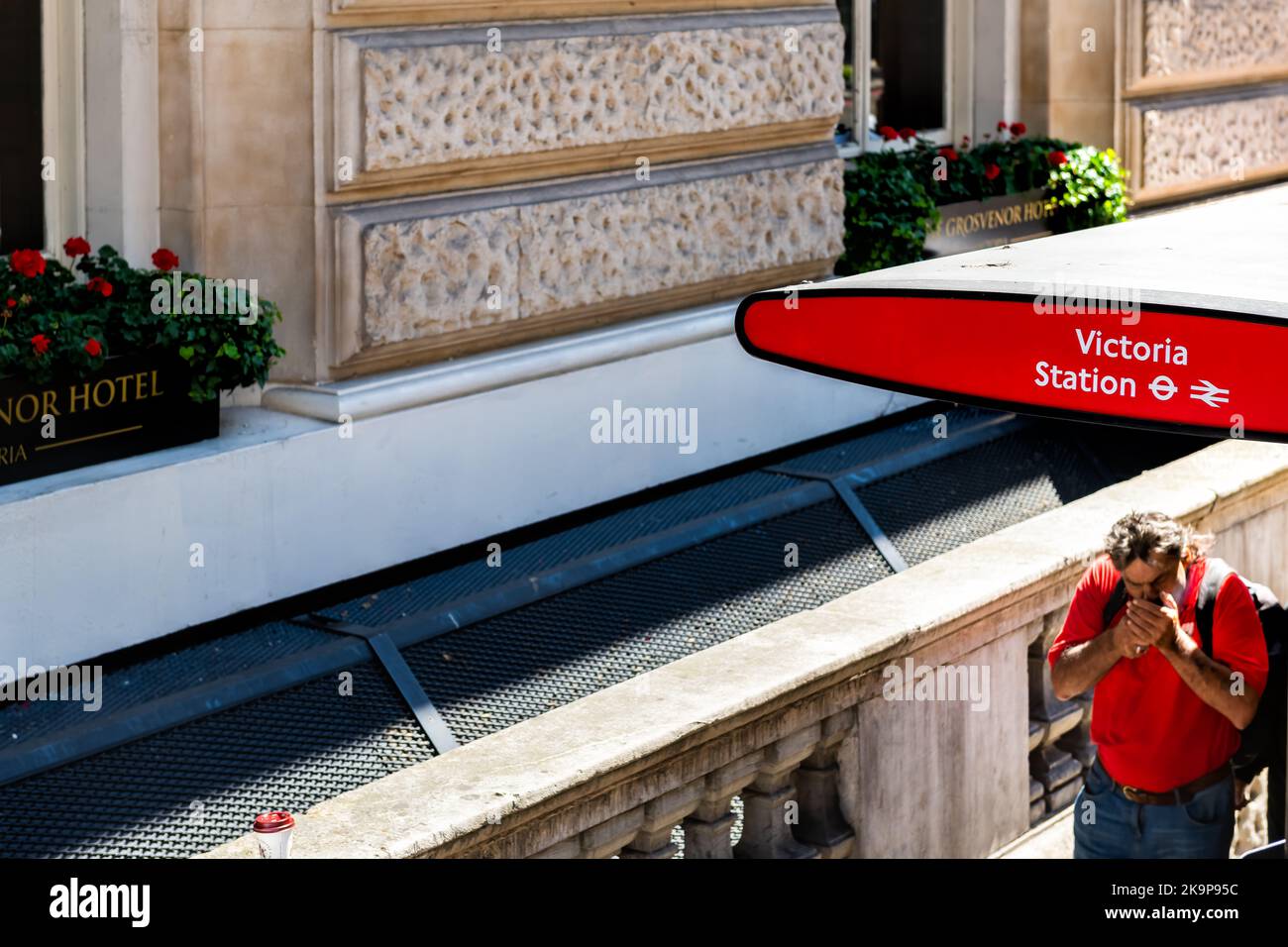 London, United Kingdom - June 22, 2018: Victoria station bus stop sign ...