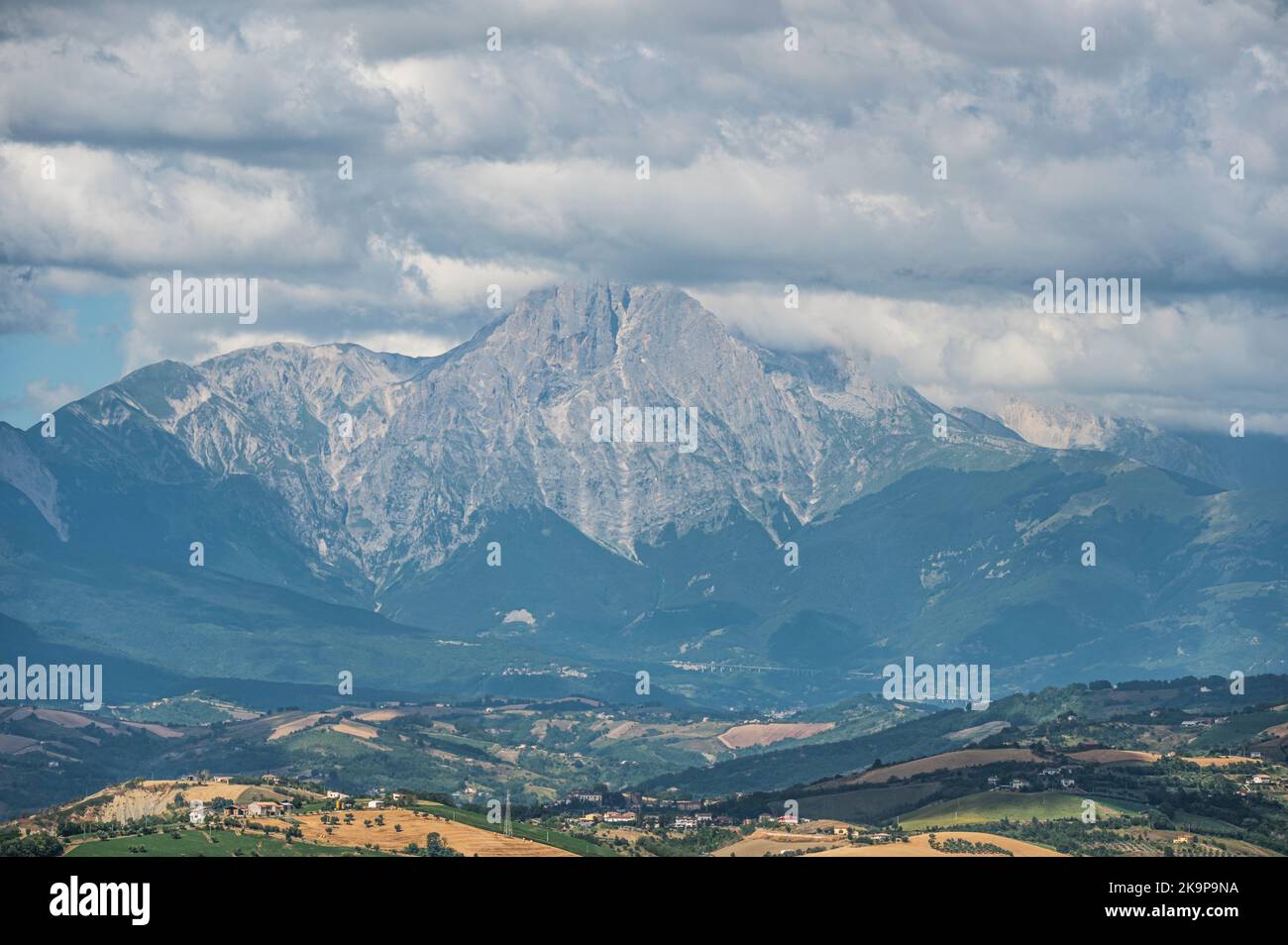 The beautiful Monte Gran Sasso surmounted by black clouds Stock Photo ...