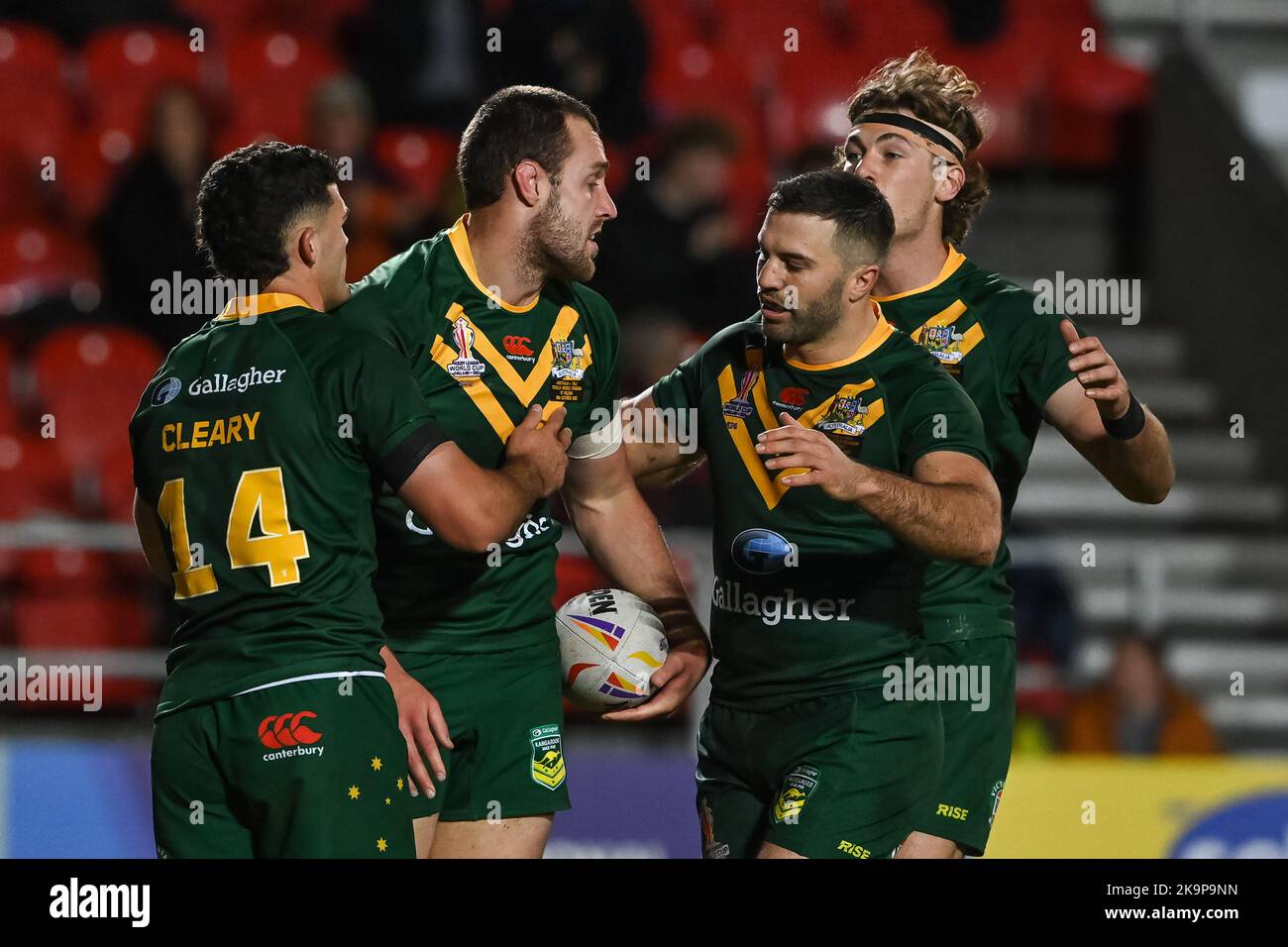 Isaah Yeo of Australia celebrates his try during the Rugby League World ...