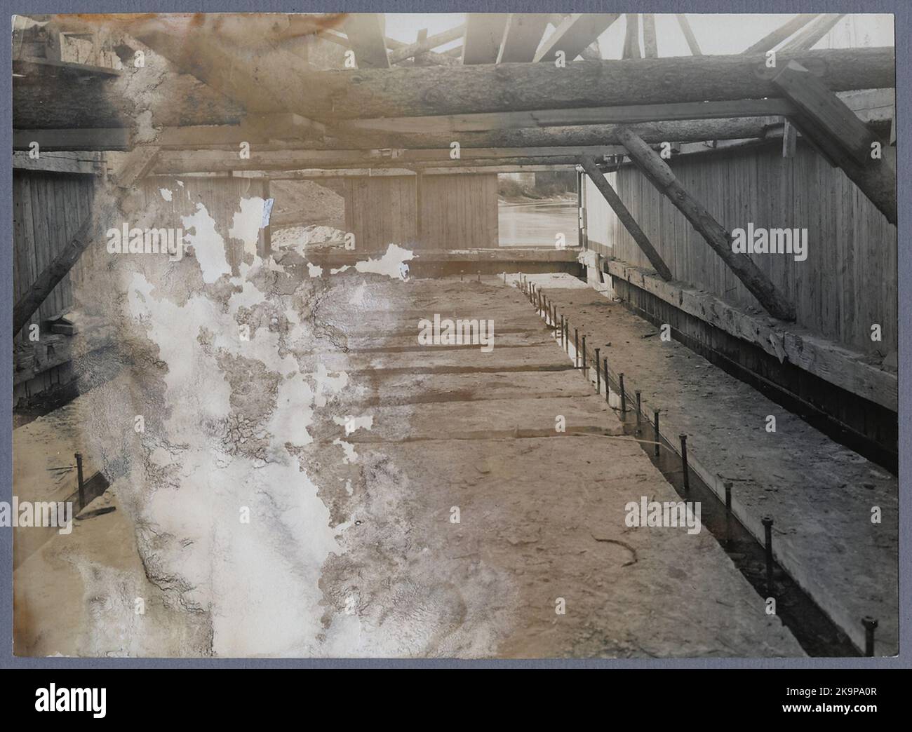 Building of railway bridge in Öre River. The basic plate in ...