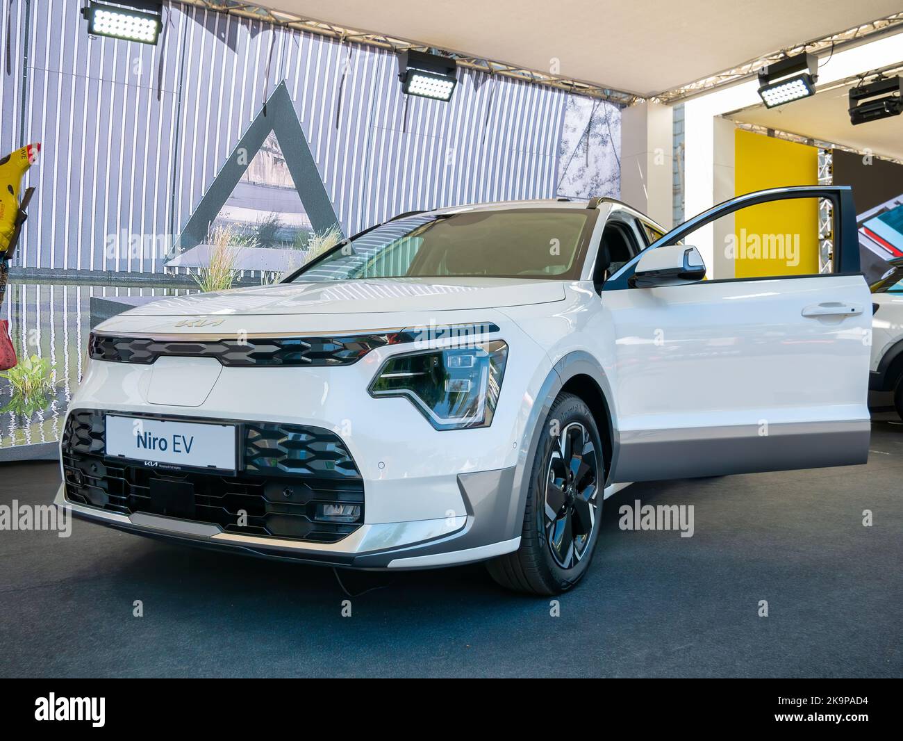 Vienna, Austria - June 2022: Close up detail with the new 2023 Kia Niro ...
