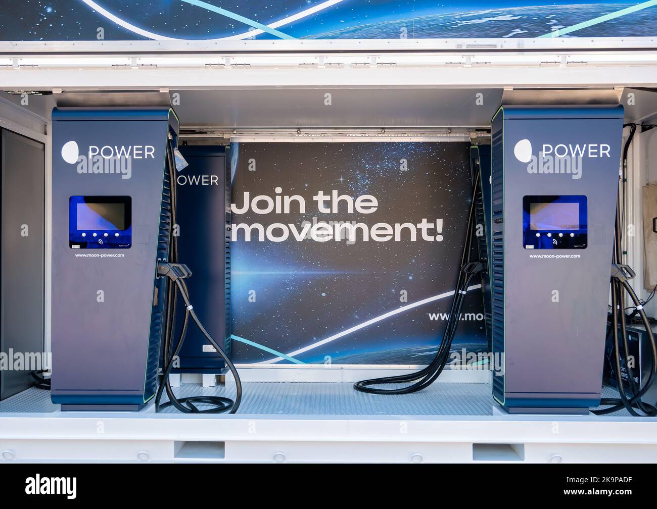 Vienna, Austria - June 2022: Moon power electric charging power station ...
