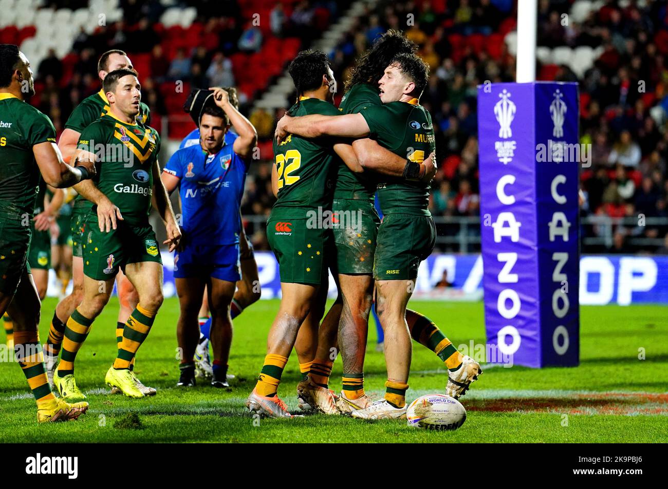 Australia's Cameron Murray (right) celebrates with his team-mates after ...