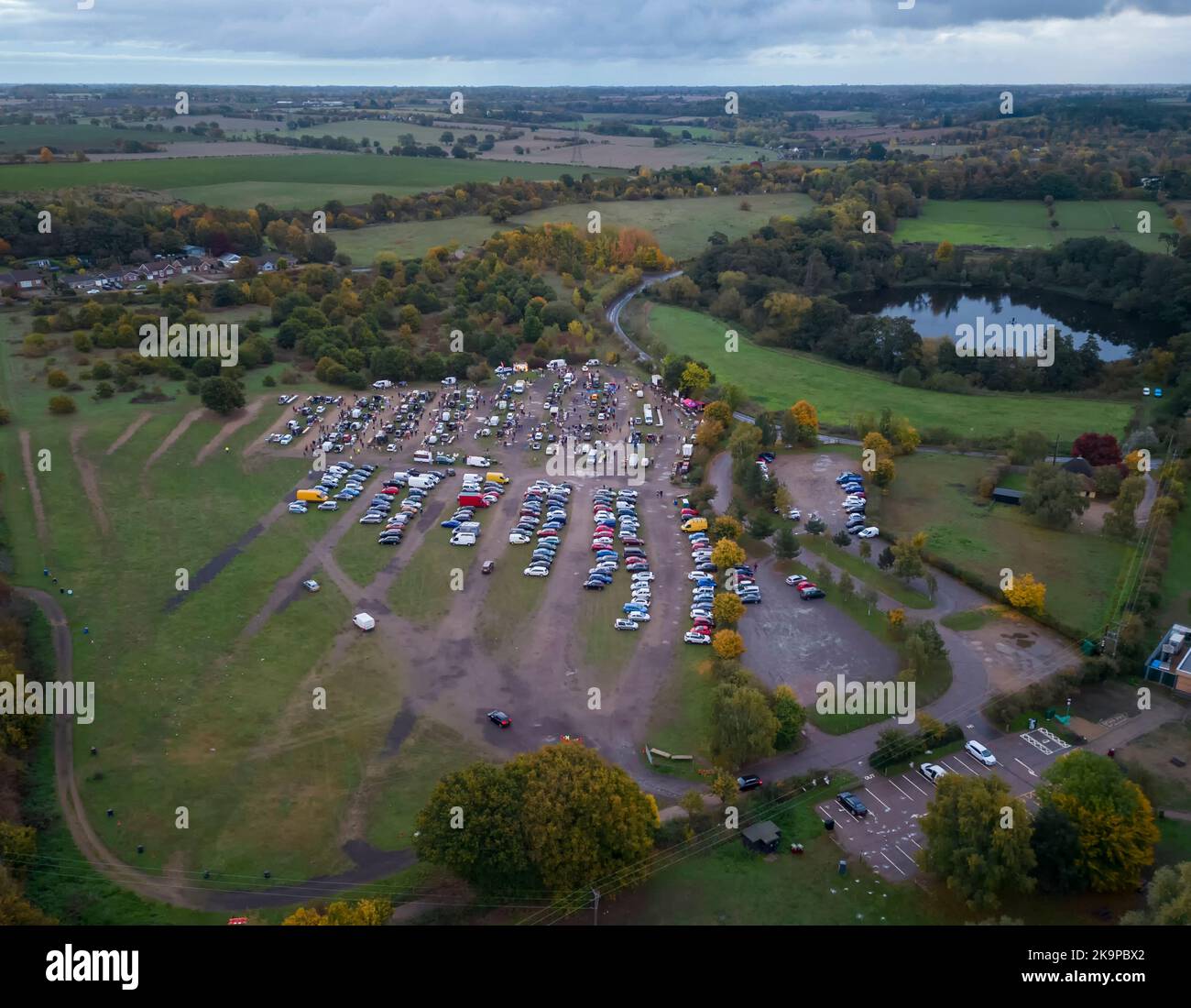 An aerial view of a car boot sale in Suffolk, UK Stock Photo - Alamy