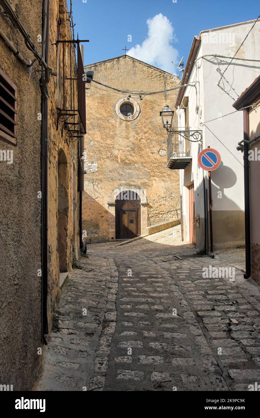church in medieval village of Prizzi in Western Sicily, Italy Stock ...