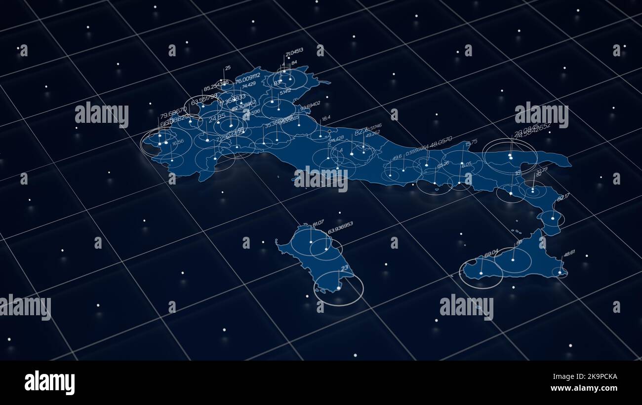 Italy blue map big data visualization. Futuristic map infographic ...