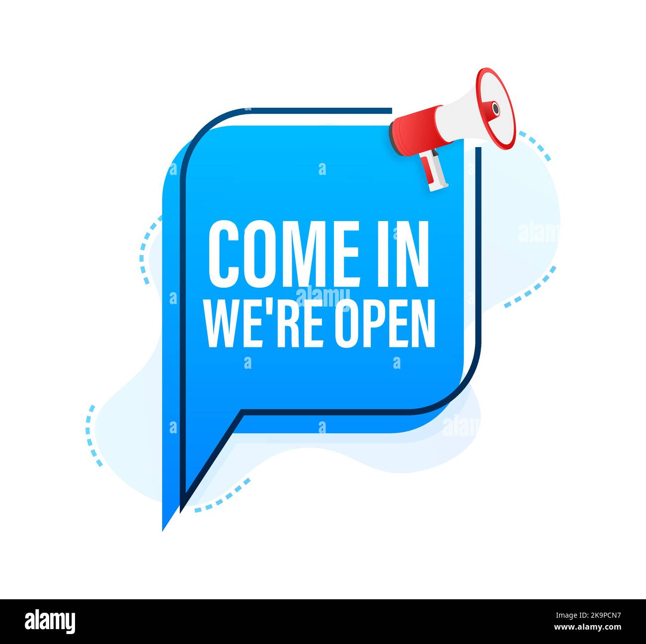 Hand Holding Megaphone with come in we are open. Megaphone banner. Web ...