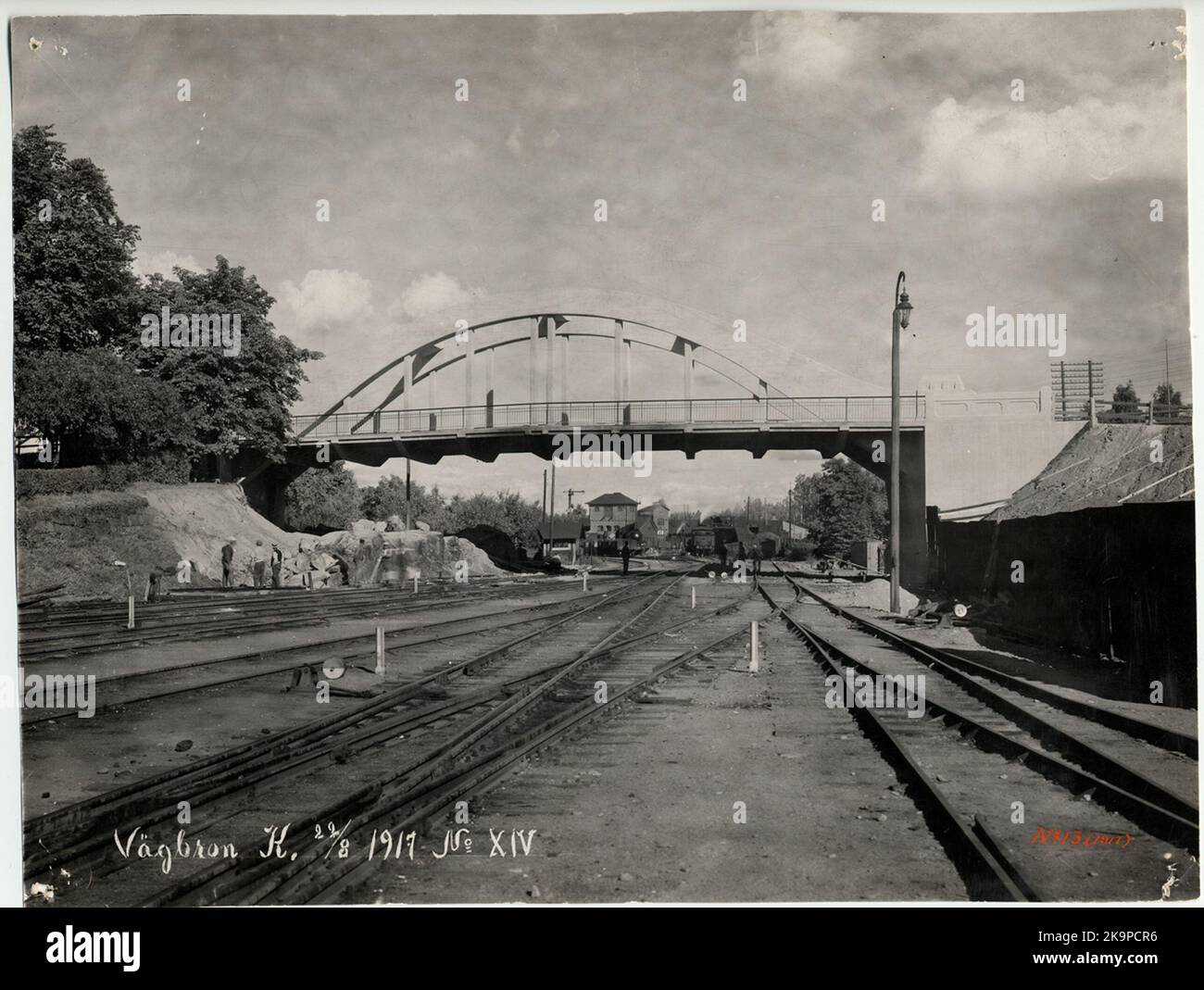 Newly built bridge over railway text in the picture: Road Bridge K. 22/ ...